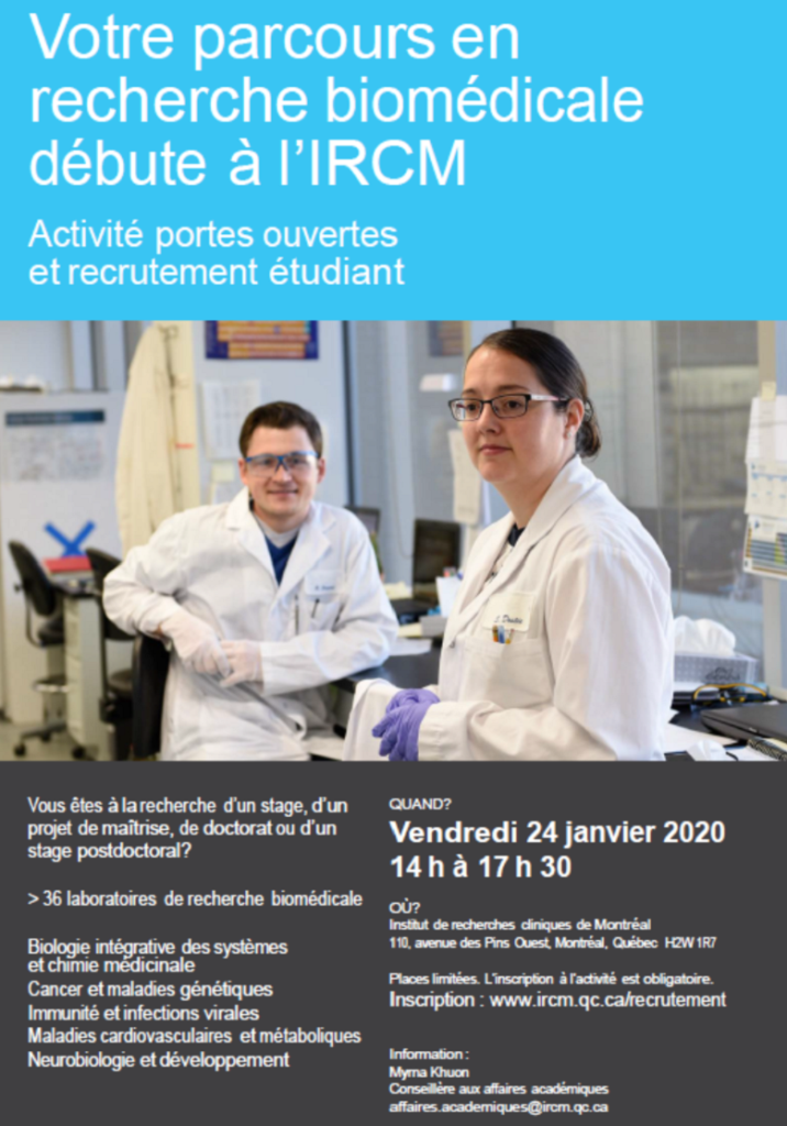 Portes ouvertes à l'IRCM - 24 janvier 2020 - Département de ...